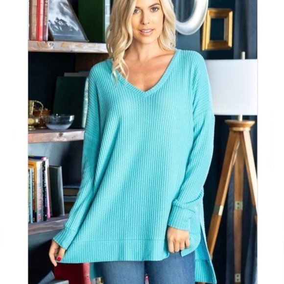 Penna&Pine | Sweaters | Sky Blue Waffle Knit Thermal Oversized Sweater ...